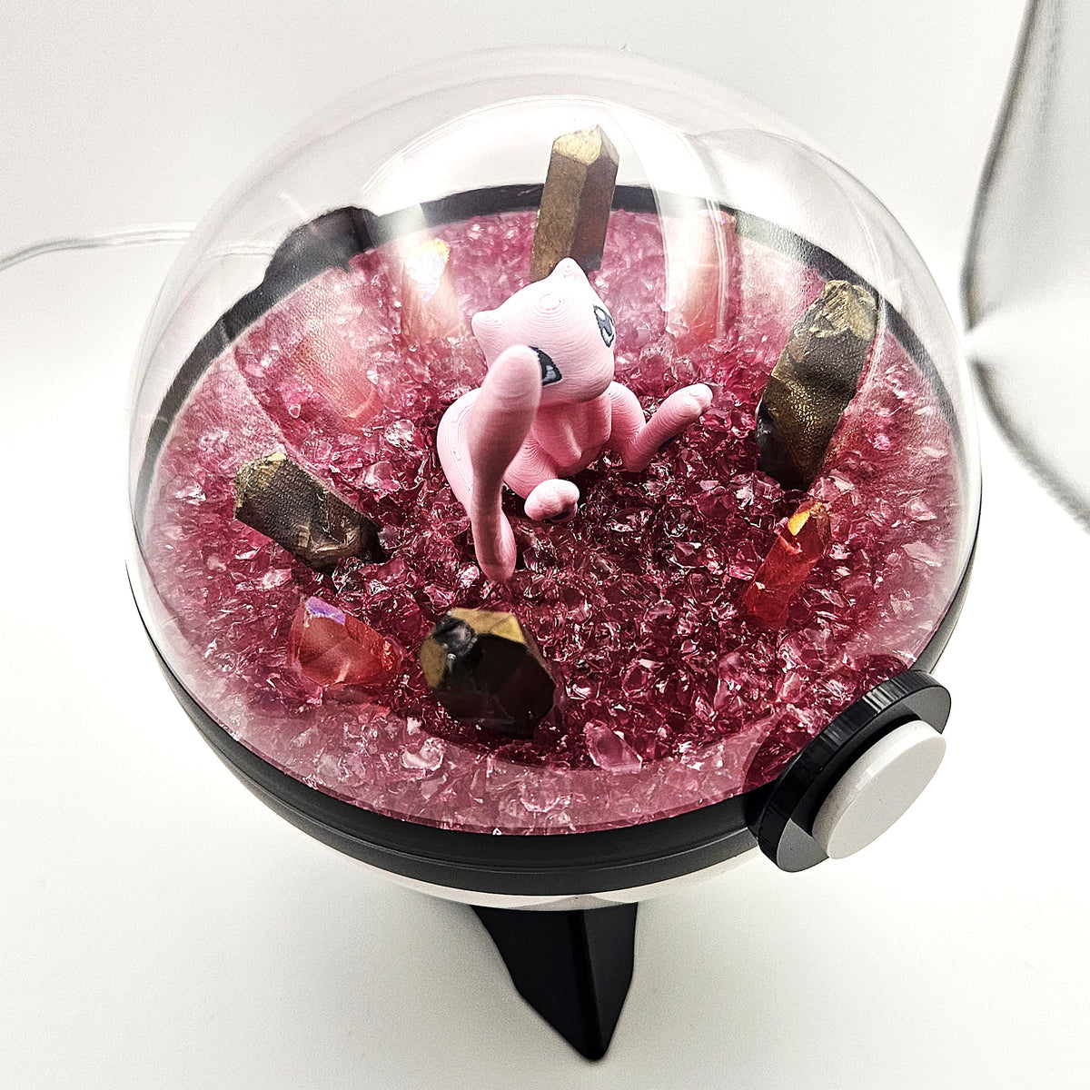 Mew Light Up LED Crystal Terrarium Dark Pink/White Poke Ball Handmade ...