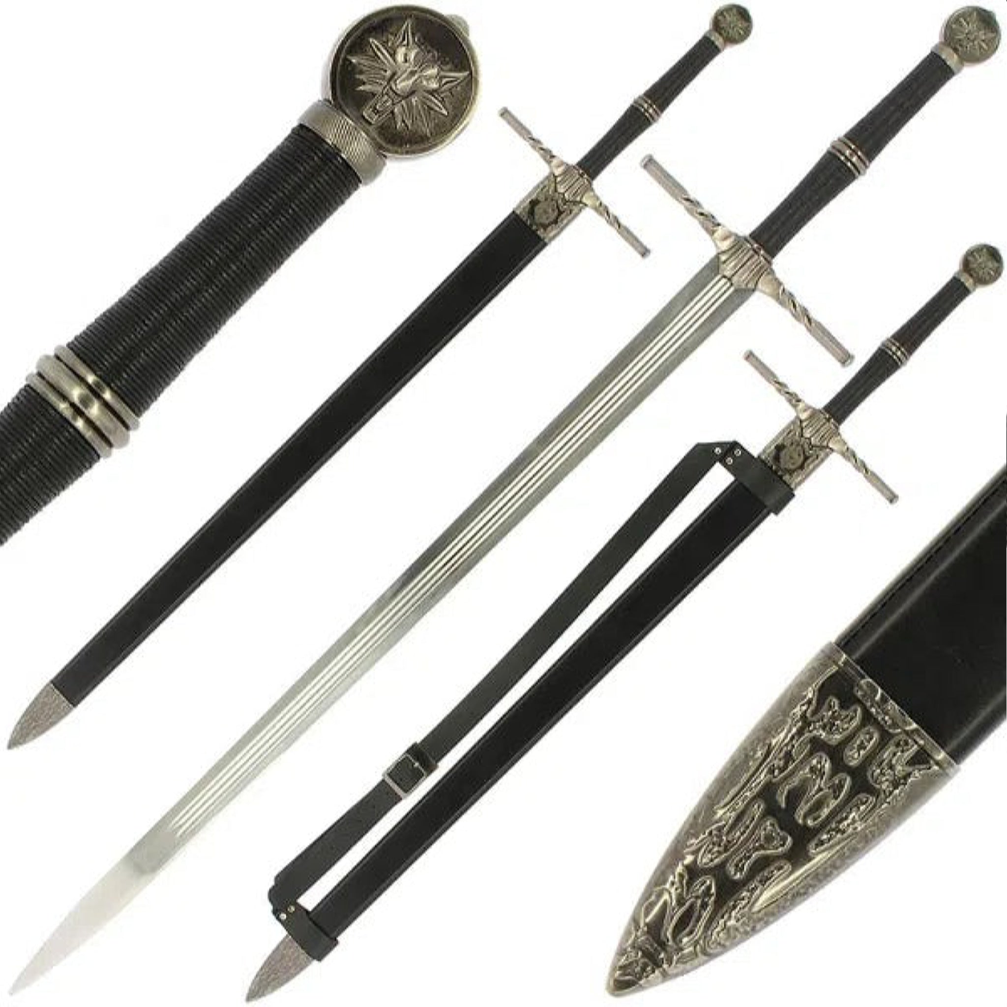 The Witcher 3 Geralt's Silver Horizontal Guard Wolf Pommel Metal Sword