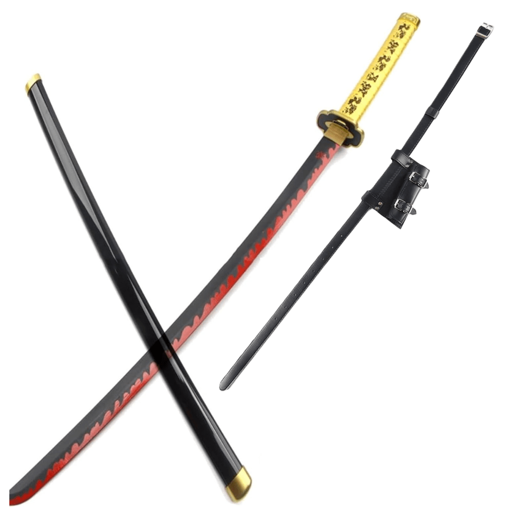 Demon Slayer Tsugikuni Yoriichi Wooden Sword With PU Sword Belt Bundle